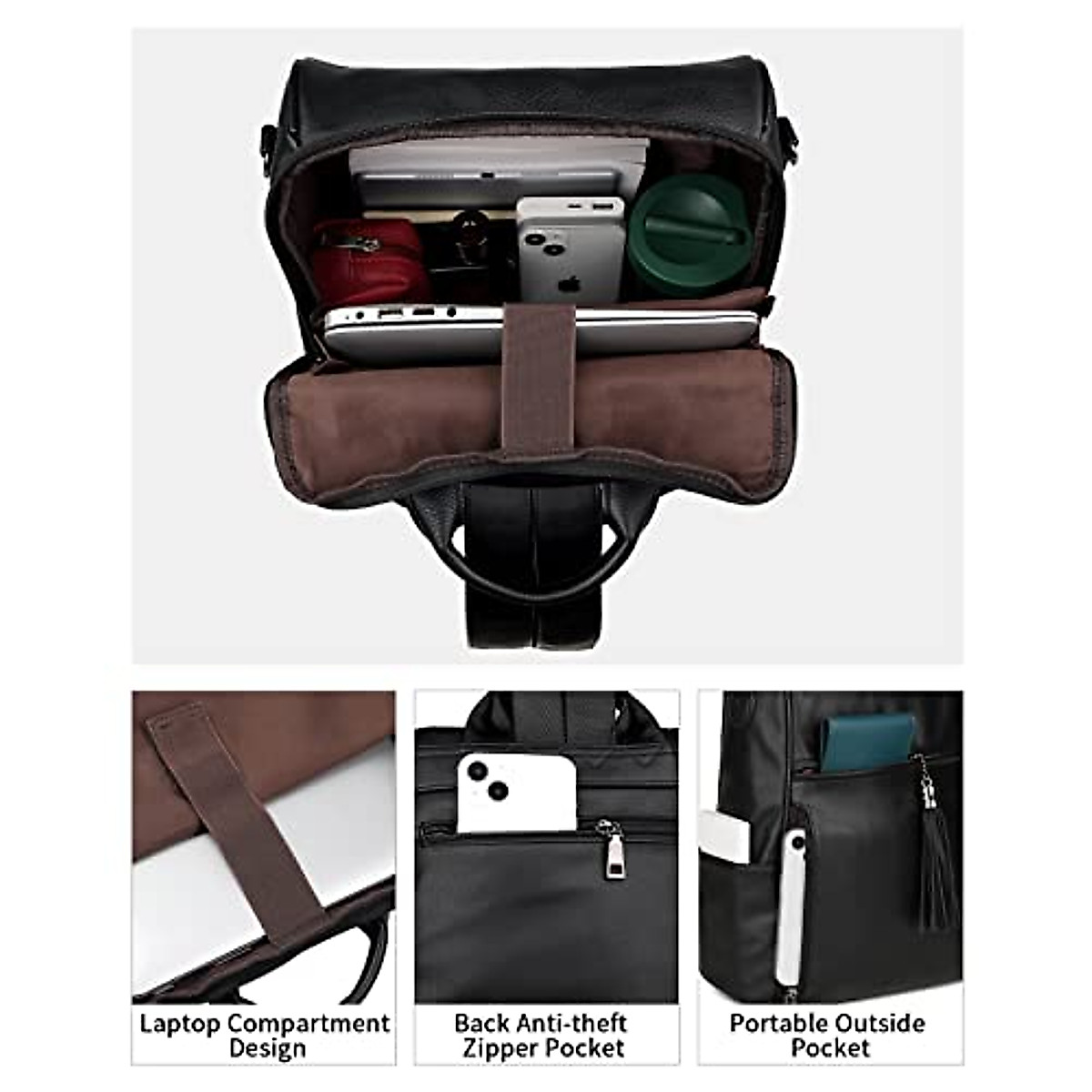 FADEON Laptop Backpack Purse for Women Large Designer PU Leather Laptop Bag, Ladies Computer Shoulder Bags