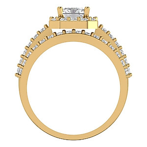 Clara Pucci 2.14ct Emerald Round cut Engraving Pave Halo Solitaire Moissanite Wedding Anniversary Ring band set 14k Yellow Gold Size 7.5