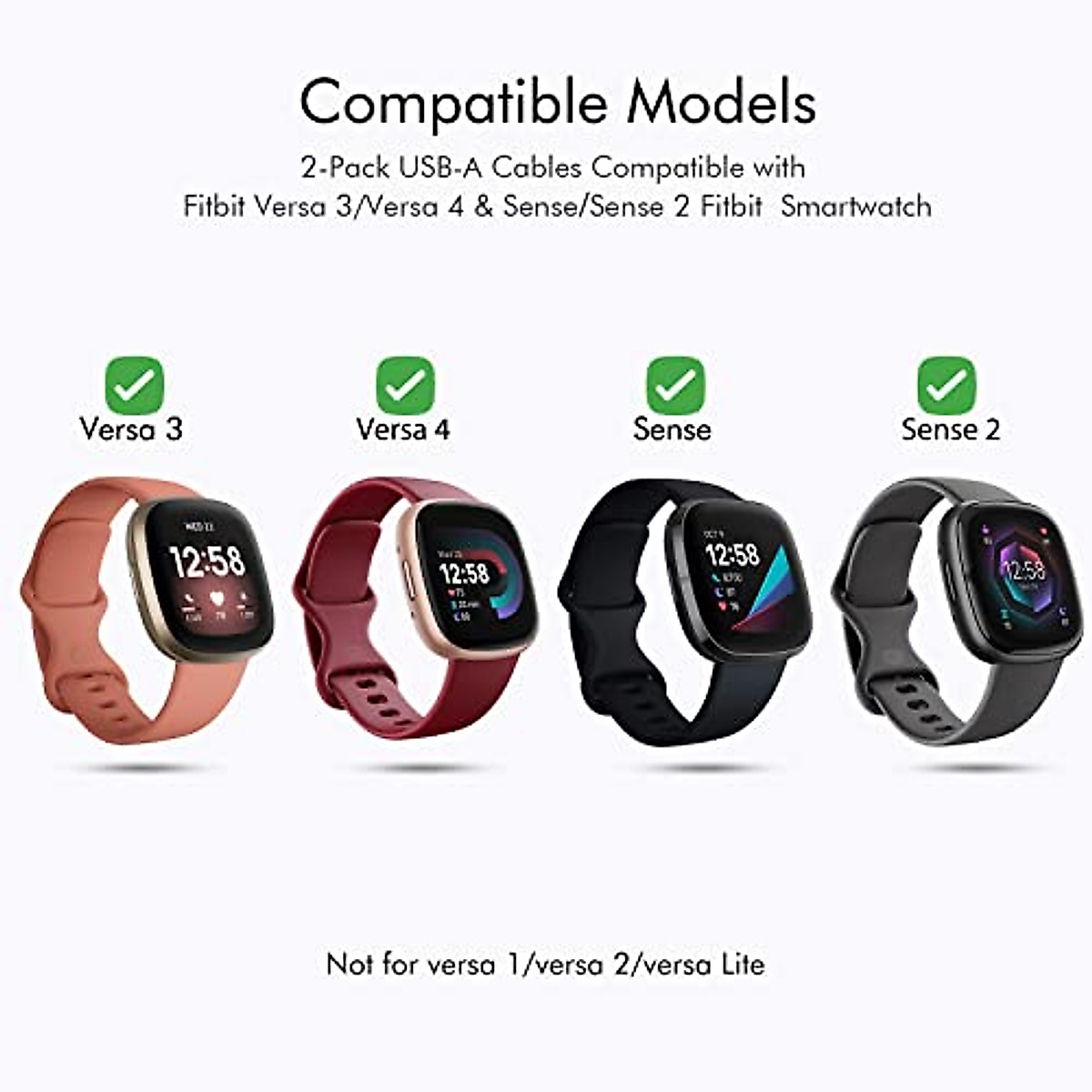 EUCARLOS 2 Pack Charger Cable Compatible with Sense/Sense 2/Versa 4/Versa 3, 3.3Ft Replacement USB Charging Cable Dock Stand Sturdy Power Cord for Sense/Sense 2/Versa 4/Versa 3 Smartwatch