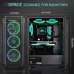 MUSETEX ATX PC Case Pre-Install 6 PWM ARGB Fans, Mid Tower Gaming Case with Opening Tempered Glass Side Panel Door, Mesh Computer Case, TW8