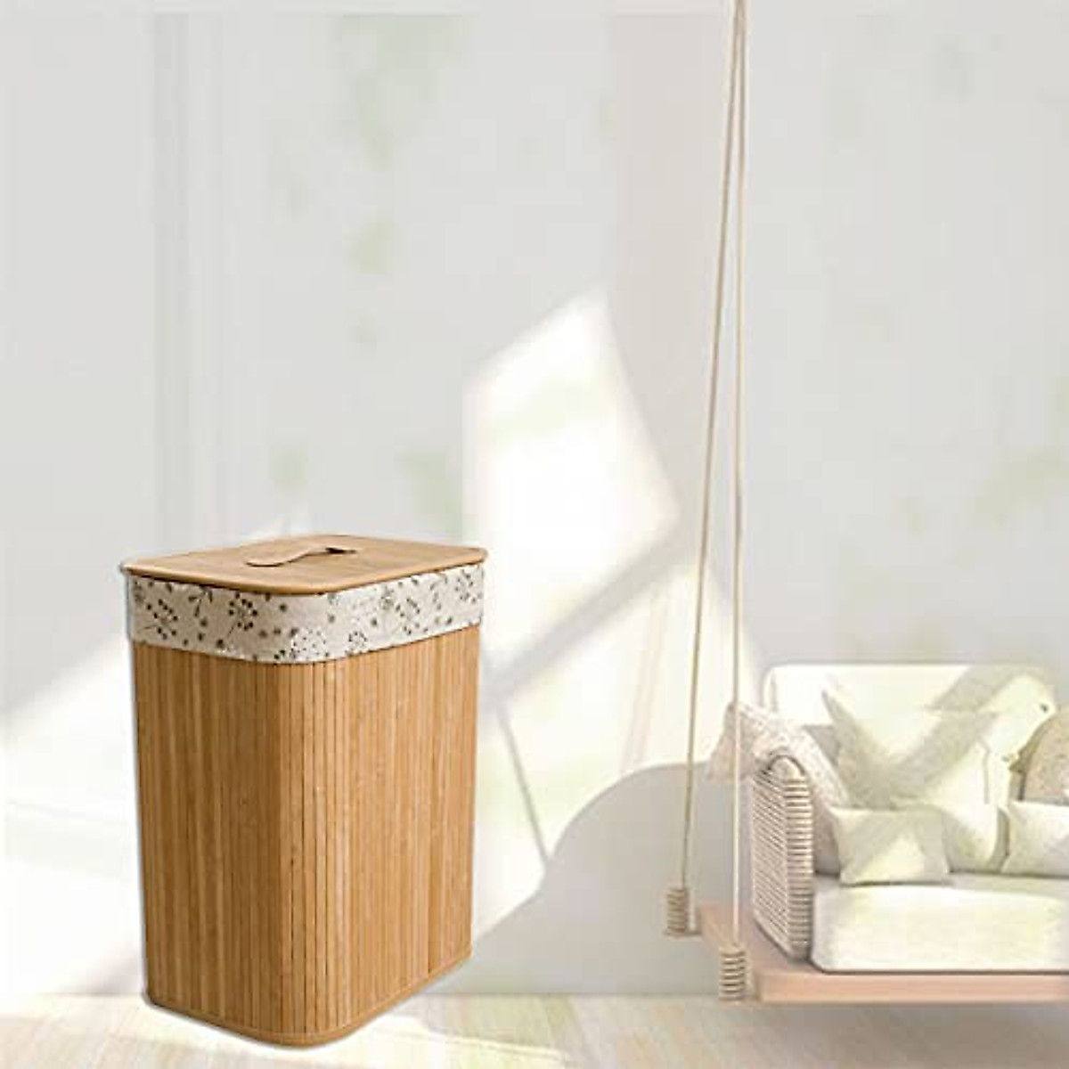 DOITOOL Clothes Basket Bamboo Practical Clothes Basket Creative Bamboo Basket Cover Clothes Basket Folding Clothes Basket