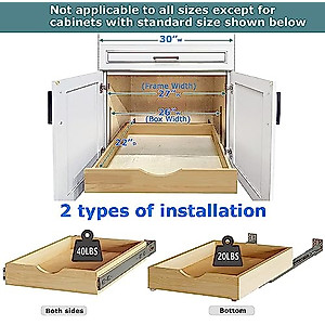 WelFurGeer Pull Out Shelves for Kitchen Cabinets, Slide Out Wood Cabinet Organizer, Pull Out Cabinet Shelf, Pantry Organizers and Storage, Wood Rack for Kitchen, Bathroom (26" Wide)