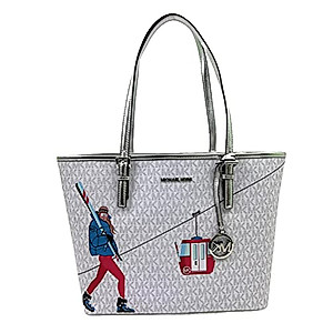 Michael Kors MK Jet Set Girls JST Medium Signature Carry all Tote Logo Bag (Bright White multi)