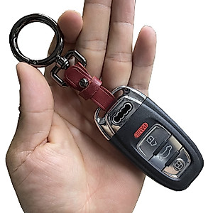 Tukellen Car Leather Keychain Compatible with Mercedes-Benz Audi BMW Infinity Honda Acura etc.Red