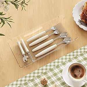 Lifewit Silverware Drawer Organizer, 5.75" x 11.65" Clear Utensil Tray for Kitchen Drawer, Stackable Plastic Flatware and Cutlery Storage Box Divider for Spoons Forks Knives Tools, 4 Pack