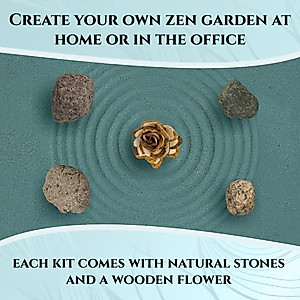 Desktop Tranquility Large Japanese Zen Garden Kit for Home or Office Desk | Office Decor Zen Garden Kit Improves Meditation | Includes Sand Tray, Bamboo Tools, Rocks, and Wooden Flower | 11" x 7.5"