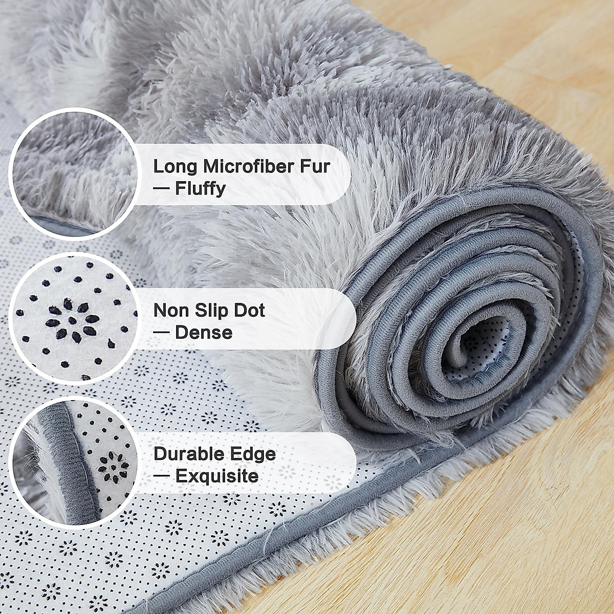 Andency 6x9 Shag Area Rug for Living Room, Tie-Dyed Light Grey Soft Fuzzy Plush Indoor Carpets for Bedroom, Non Skid Fluffy Faux Fur Rug for Nursery Kids Boys Girls Room