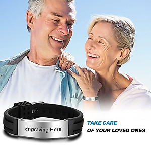 OPALSTOCK Personalized Bracelet Silicone Medical Bracelets Adjustable Sport Emergency ID Bracelets Engraving 9 Inches Waterproof ID Alert Bracelets for Men Women (black3)