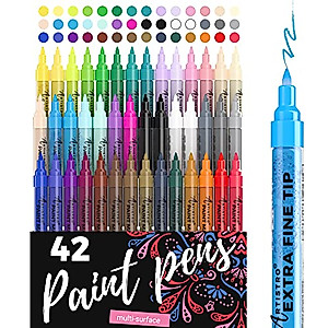 Acrylic Paint Pens - 42 Acrylic Paint Markers - Extra Fine Tip Paint Pens (0.7mm) - Great for Rock Painting, Wood, Canvas, Ceramic, Fabric, Glass - 40 Colors + Extra Black & White Acrylic Markers