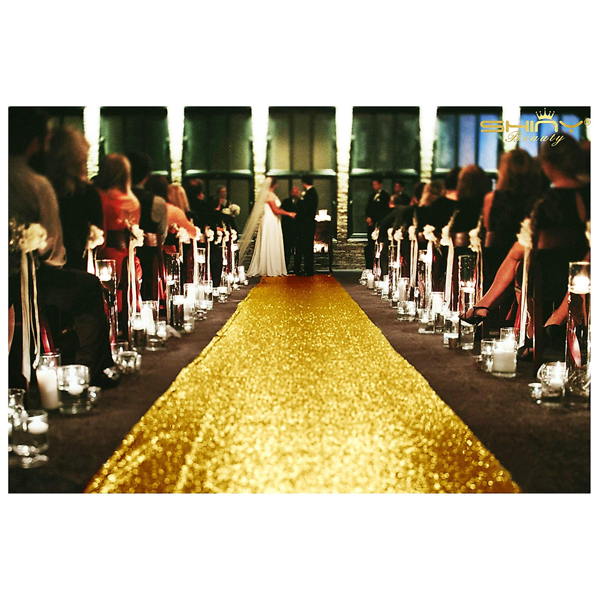 ShinyBeauty Gold Aisle Runners 2FTx15FT Carpet Runner for Party Glitter Runner for Wedding Aisle Runner Gold N105
