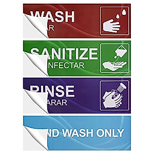 Worcest Wash Rinse Sanitize Hand Wash Only Sink Labels, 4 Pack Waterproof Sticker Signs for Wash Station, Commercial Kitchens, Restaurant, Food Trucks, Dishwashing