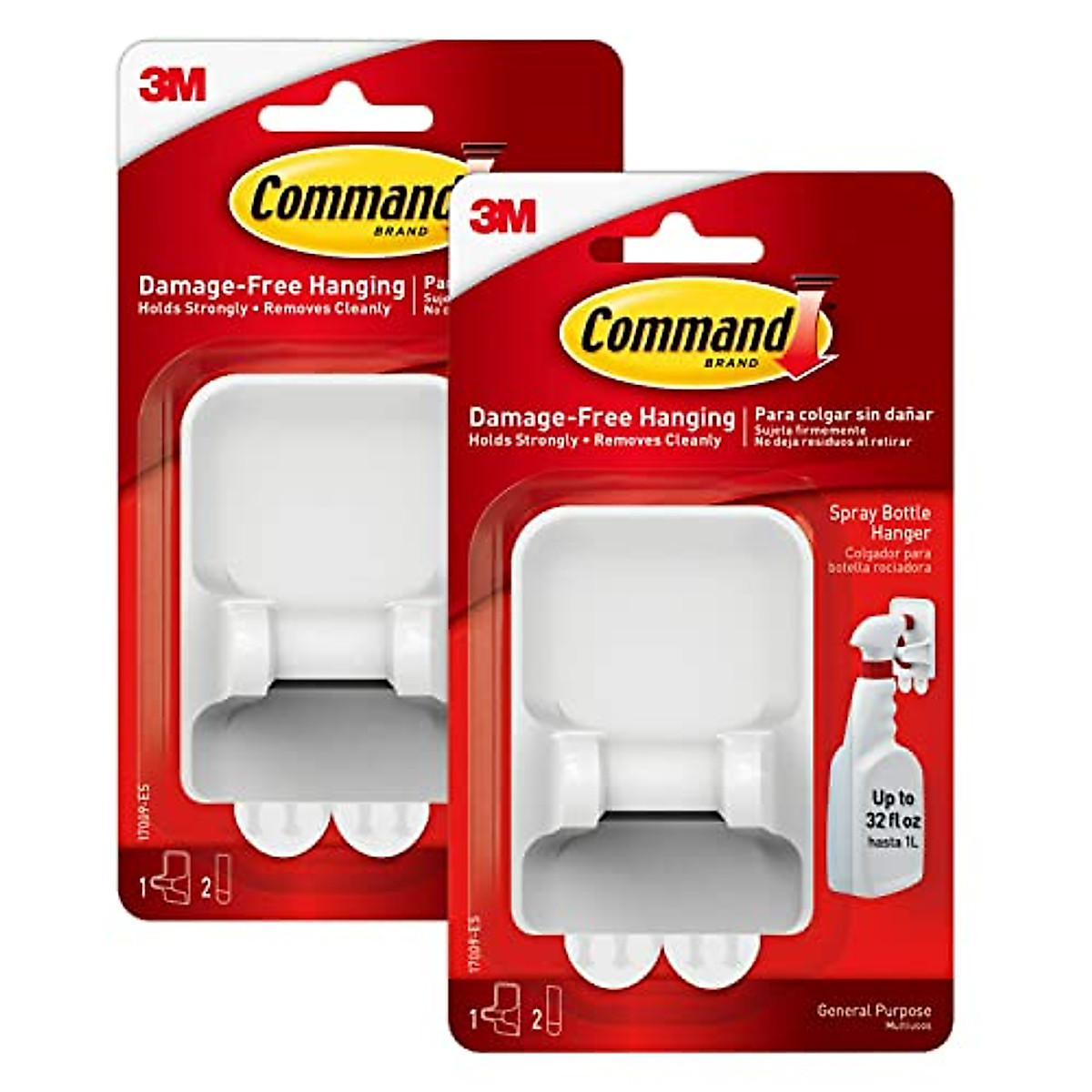 Command Spray Bottle Hanger, Total 2 Holders with 4 Command Strips, 2 Pack of 1 Hanger, Organize Damage-Free
