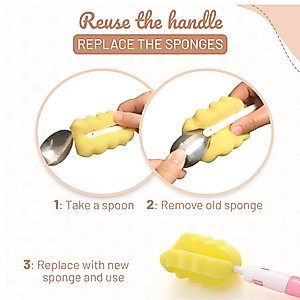 MoomooBaby Brush Replacement Sponges 6 Pack: 3 Bottle Sponges + 3 Nipple Sponges