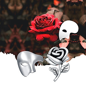YAFEINI Phantom of The Opera Mask and Rose Flower Earrings Sterling Silver Half Face Mask Stud Earrings Theatre Jewelry Gifts for Women Men