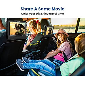WONNIE 10.5'' Car DVD Player Dual Portable DVD Players for Headrest with 5 Hours Rechargeable Battery, Two Mounting Brackets, Support USB/SD/Sync TV,Last Memory, AV Out & in ( 1 Player+1 Monitor )