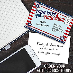 Vote Postcards Bulk - Your Vote Your Voice - Set of 100 4x6 Standard Size - American Flag Patriotism Print, Great Election Supplies, Fun and Eye-Catching Design Postcards for Family and Friends