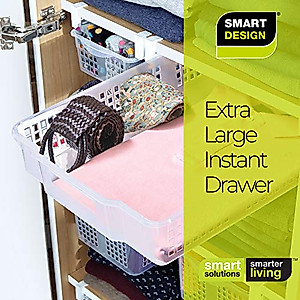 Smart Design Storage Pull Out Bin - Extra Large - Extendable Rails and Handle - Closet, Shelves, Garage, Pantry - BPA Free - Holds 20 lbs - Home Organization - Clear