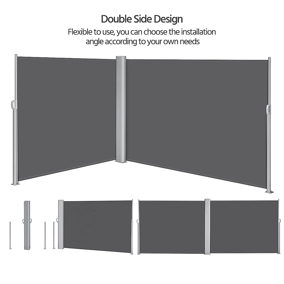 Yaheetech 236 x 71in Double Side Awning, Patio Retractable Side Screen Awning, Privacy Divider Screen w/ 280g/m² Polyester, Waterproof & UV-Resistant for Courtyard, Roof Terrace - Dark Gray