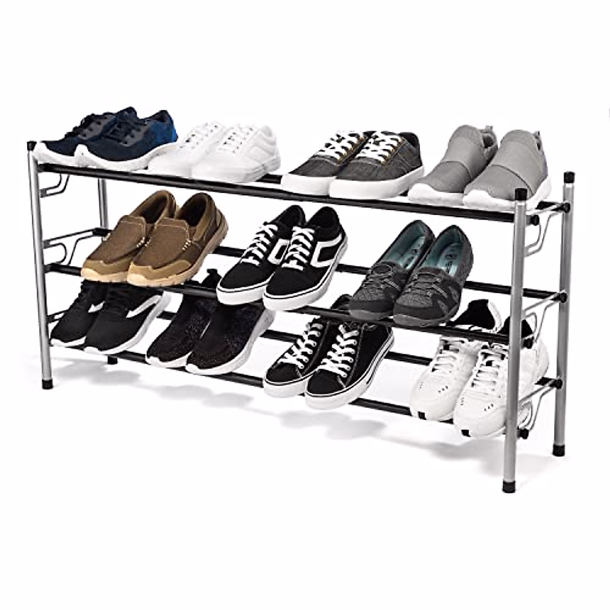 USTECH 3 Tier Adjustable, Expandable Shoe Rack Storage Organizer | Portable, Large, Free Standing Closet Shelf for Bedroom and Entryway | Metal Shoe Shelf for Kids and Adults | 12 Pairs of Shoes
