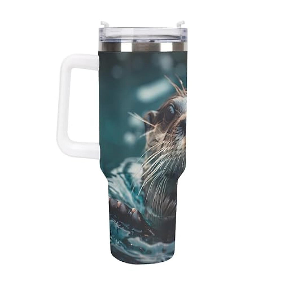 Sea Otter Swimming 40OZ Tumbler Stainless Steel Travel Mug Water Bottle Car Cup Tea Cups with Lid White-style