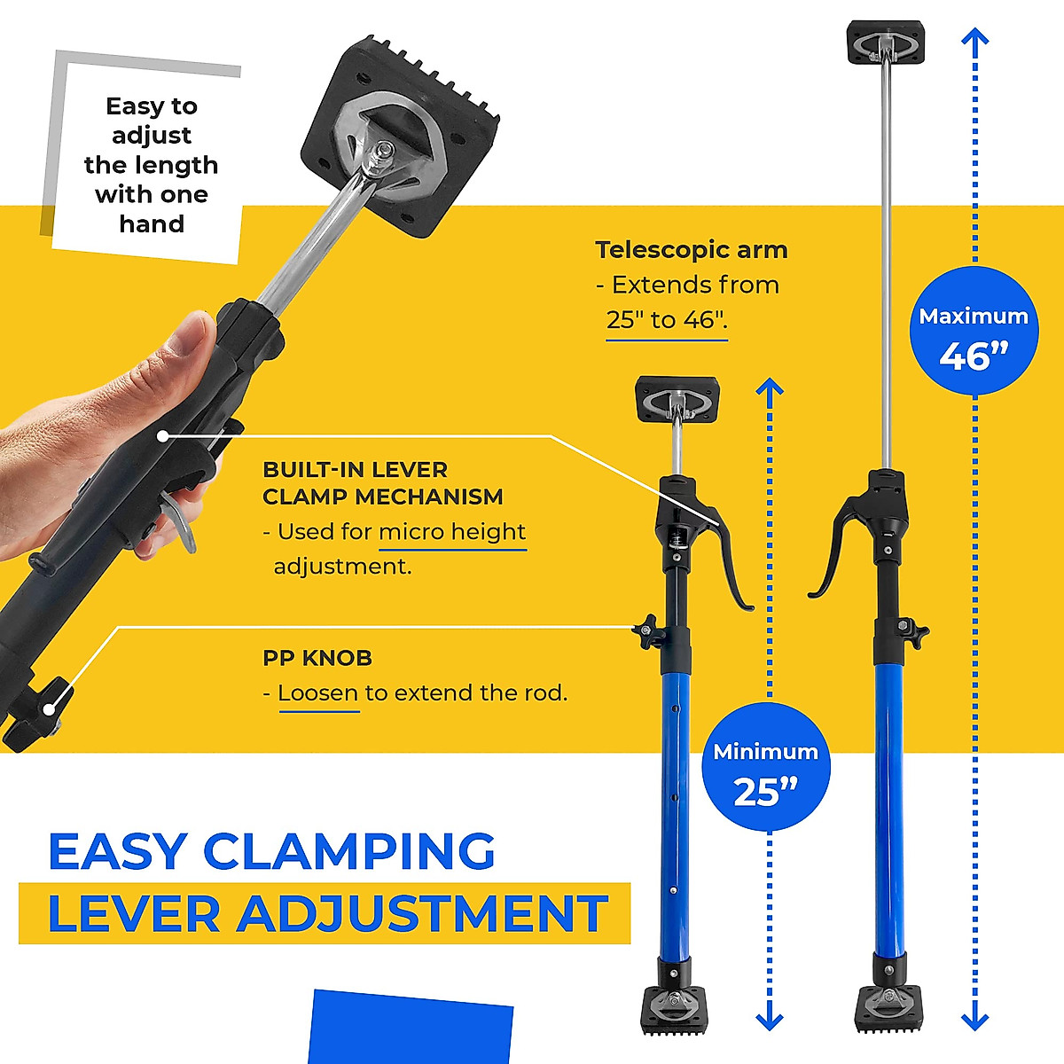 Merchy Hero 2Pcs Set Multifunctional Extension Pole Third Hand Tool with Adjustable Length Non-Slip Pads and Comfortable Foam Grip Rotating Head Supports Up to 66lbs