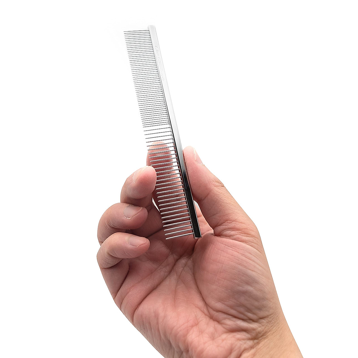 Chris Christensen 5in Face and Feet Fine/Coarse Butter Comb, Groom Like a Professional, Rounded Corners Prevent Friction and Breakage, Solid Brass Spin with Steel Teeth, Chrome Finish