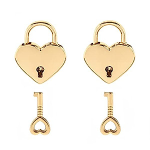 Warmtree Small Metal Heart Shaped Padlock Mini Lock with Key for Jewelry Box Storage Box Diary Book,Pack of 2,Gold