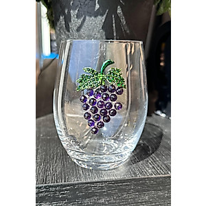 THE QUEENS' JEWELS Purple Grapes Jeweled Stemless Wine Glass, 21 oz. - Unique Gift for Women, Birthday, Cute, Fun, Not Painted, Decorated, Bling, Bedazzled, Rhinestone