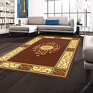Superior Elegant Medallion Collection 5' x 8' Area Rug, Attractive Rug with Jute Backing, Durable and Beautiful Woven Structure, Floral Medallion Rug with Broad Border - Toffee