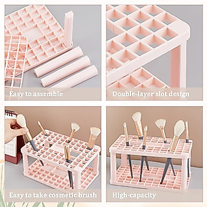 AHANDMAKER Paint Brush Holder, 71 Holes Makeup Brush Holder Organizer Plastic Brush Crate Storage Holder for Artist Paint, Pen, Pencil, Marker, Cosmetic Brush, Small Tools Organizer, Pink