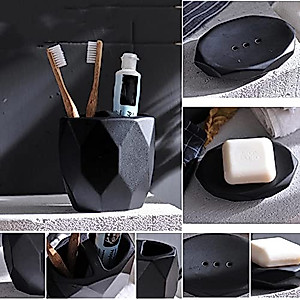 JINYISI Bathroom Accessory Set,5 Piece Ceramic Bathroom Accessories Set,Toothbrush Holder Set,Bathroom Sets Accessories (Black/White)