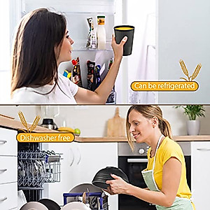 DUOLUV Plates and Bowls Sets for 8, 32-Piece Kitchen Dinnerware Set for 8 Tableware Wheat Straw Dinner Plates, Dessert Plates, Bowls and Cups, Dishes Set for Home Parties Camping - Black