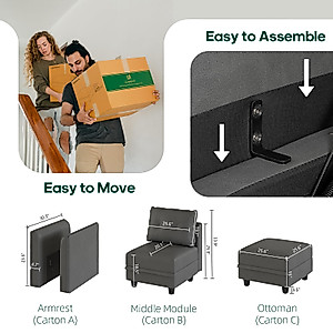 LLappuil Storage Ottoman Module Square Footrest for Modular Sectional Sofa Seat Cube, Faux Leather Fabic Foot Stool (Dark Grey)