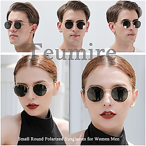 Teumire Small Round Polarized Sunglasses for Women Men Classic Retro Sun Glasses Circle Metal Frame Shades UV Protection(Gold Frame/Black Lens)