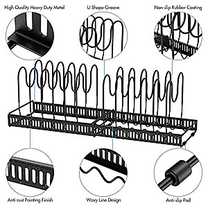 Felibeaco Expandable Pot & Pan Organizers Rack with 10+Dividers, Adjustable Pans & Pots Lid Organizer Holder Rack for Cabinet, Kitchen, Counter, Black