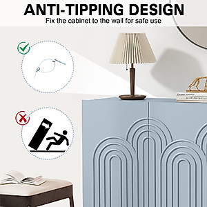 HLR Buffet Cabinet with Storage and 3 Doors, 47" Modern Wood Accent Storage Cabinet with Relief Patterned Doors, Sideboard Cabinet Credenzas for Living Room, Dining Room, Kitchen, Entryway, Blue