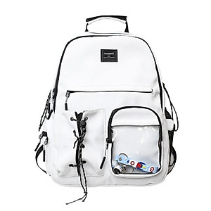 Kawaii Backpack for Teen Girls Boys Cute Bookbag Aesthetic Schoolbag with Lovely Pendant Casual Bag with Laptop Compartment (White-2)