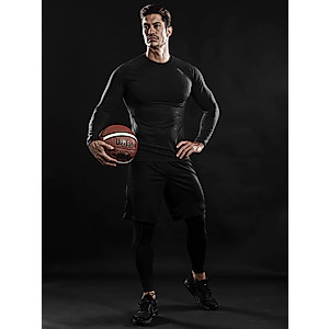 DRSKIN 3 Pack Men's Compression Shirts Top Long Sleeve Sports Baselayer Workout Running Athletic Gym (Round SBB01 3P, L)
