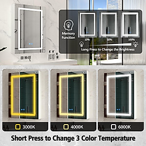 LALAHOO Medicine Cabinets for Bathroom,Medicine Cabinet Mirror,Lighted Medicine Cabinet with LED Lights,Adjustable Shelf, 3-Color, Dimmer,Defogger,20"x28"