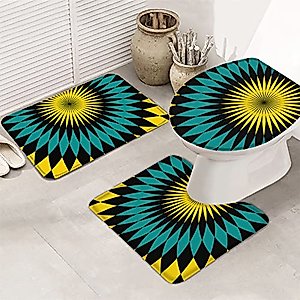 Bathroom Rugs, Memory Foam Bath Mat Bathroom Set, Traditional Bohemian Mandala Floral Teal and Yellow 3 Pieces Bath Rugs Bathroom Accessories, Home Decor Non-Slip Absorbent Shower Mat for Tub Bathroom