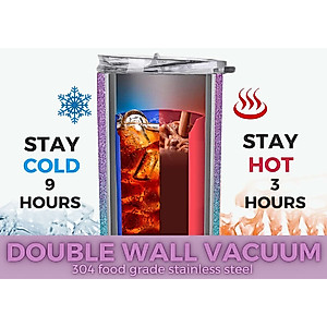 Onebttl 18th Birthday Gifts for Girls, Women, Her - 18 and Fabulous -20oz/590ml Stainless Steel Insulated Glitter Tumbler with Straw, Lid, Message Card - (Purple-Blue Gradient)