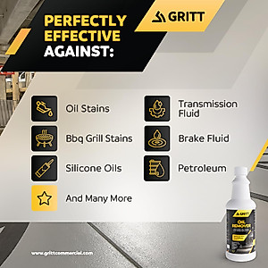 GRITT COMMERCIAL Concrete Oil Stain Remover | All Purpose Concentrated Cleaner for Oil, Grease, and Rust | Removes Stains from Concrete and Asphalt Driveways, Garages, and Patios 32 oz