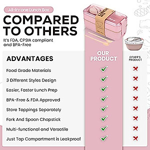 TARLINI | Stackable Bento Lunch Box for Adults - Bentgo-Inspired Design - Microwave & Dishwasher Safe - Aesthetic & Cute Meal Container - Perfect for Work, On-the-Go - Hot Food, Lunchboxes, Meal Prep