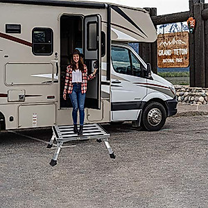 FLSEPAMB RV Steps RV Step Stool 19" x 12" Aluminum Folding Steps with Anti-Slip Surface, Rubber Feet, Grip Handle, Suitable for RV Travel, Camping, Household Use, Supports Up to 500 lbs