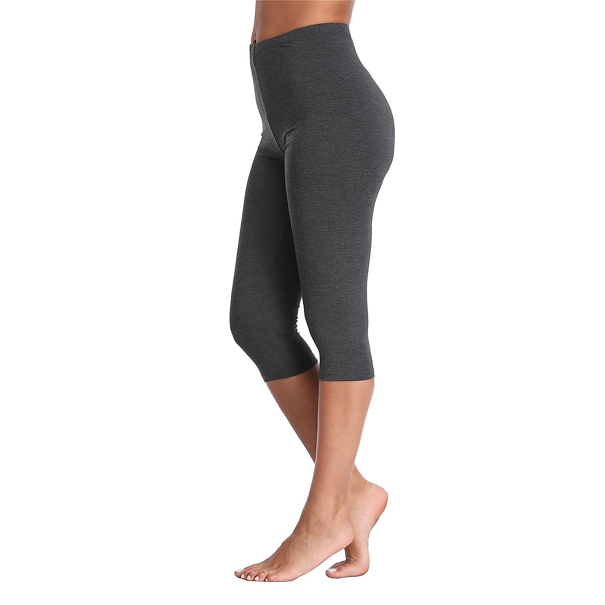 Kotii Women's Summer Lightweight Capri Leggings Plus Size Crop Leggings Stretch Tights Pants,Dark Grey,Large