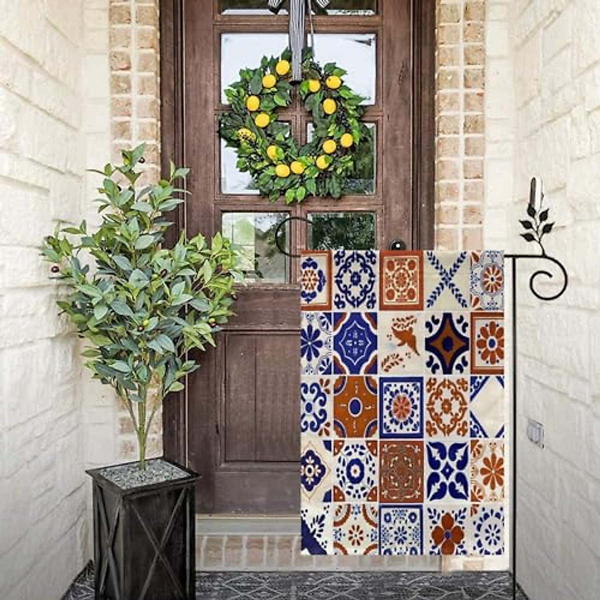 Double-sided garden flag Ceramic Moroccan Mexican Talavera Tiles Outdoor Flag Garden Flag Yard Outdoor Decoration （12×18in）.