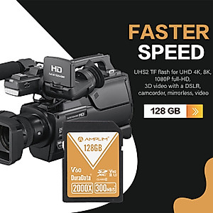 Amplim 128GB V60 UHS-II SD SDXC Card, 300MB/S 2000X Lightning Speed Performance, Extreme Read, U3 Secure Digital Memory Storage for Professional Photographer and Videographer