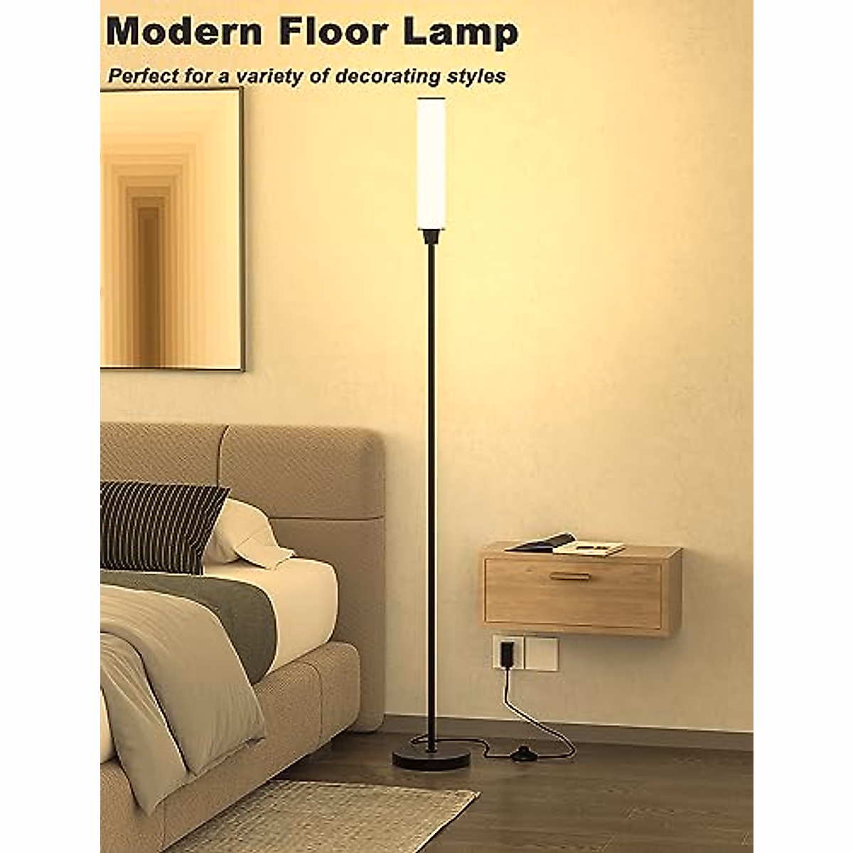 Floor Lamps for Living Room, Upgrade Moder Floor Lamp with Remote Control, Full Range Dimming Minimalist Standing Lamp Perfect for Living Room, Bedrooms and Office (Black)