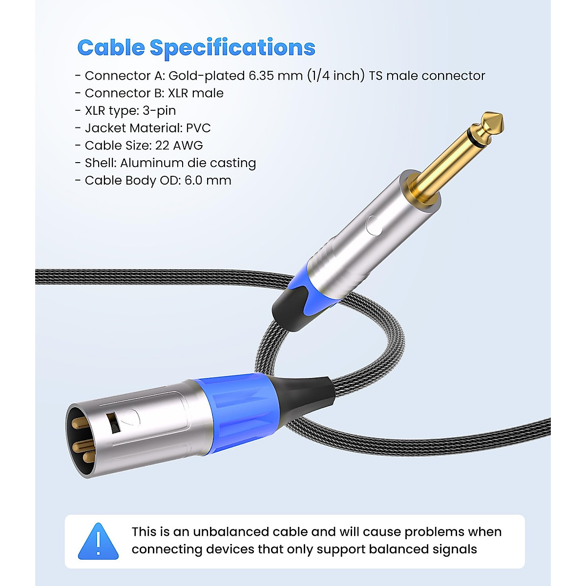 tisino XLR to 1/4” TS Cable, Quarter inch Mono to XLR Male Unbalanced Interconnect Cable Cord for Amplifiers, Instruments - 3 Feet