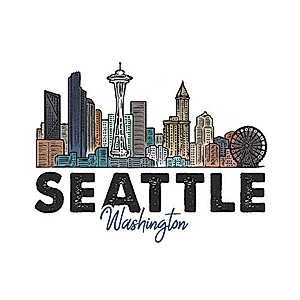 Seattle, Washington, Skyline, Icon, Contour (Canvas Deluxe Tote Bag, Faux Leather Handles & Zip Pocket)